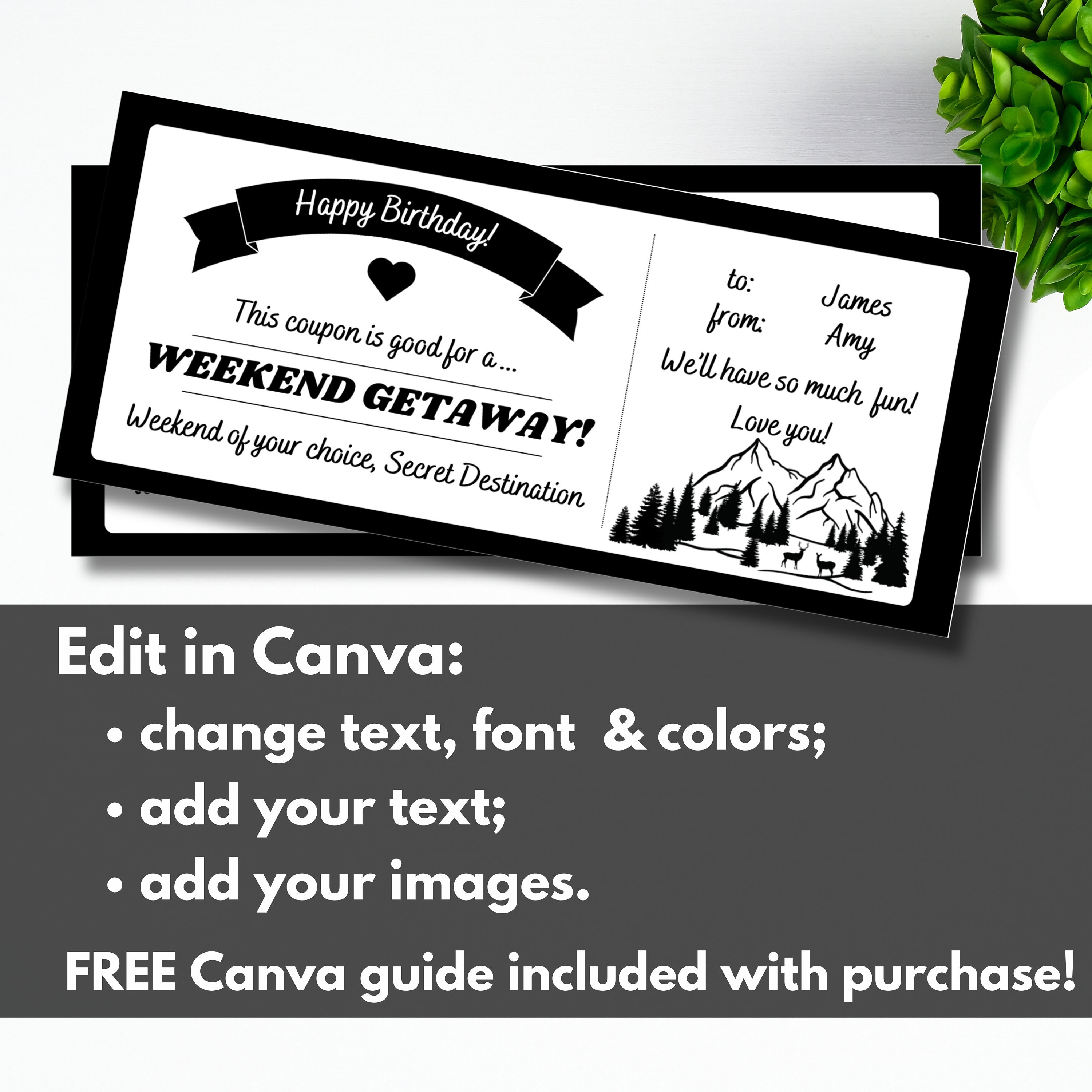 Weekend Getaway Trip Voucher Printable, Birthday Weekend Away Voucher ...