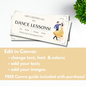 Dance Lessons Gift Certificate Template, Couples Dance Lesson Gift ...