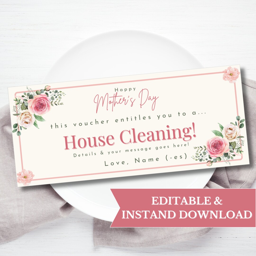 Mother's Day House Cleaning Gift Certificate Template, Mother's Day ...