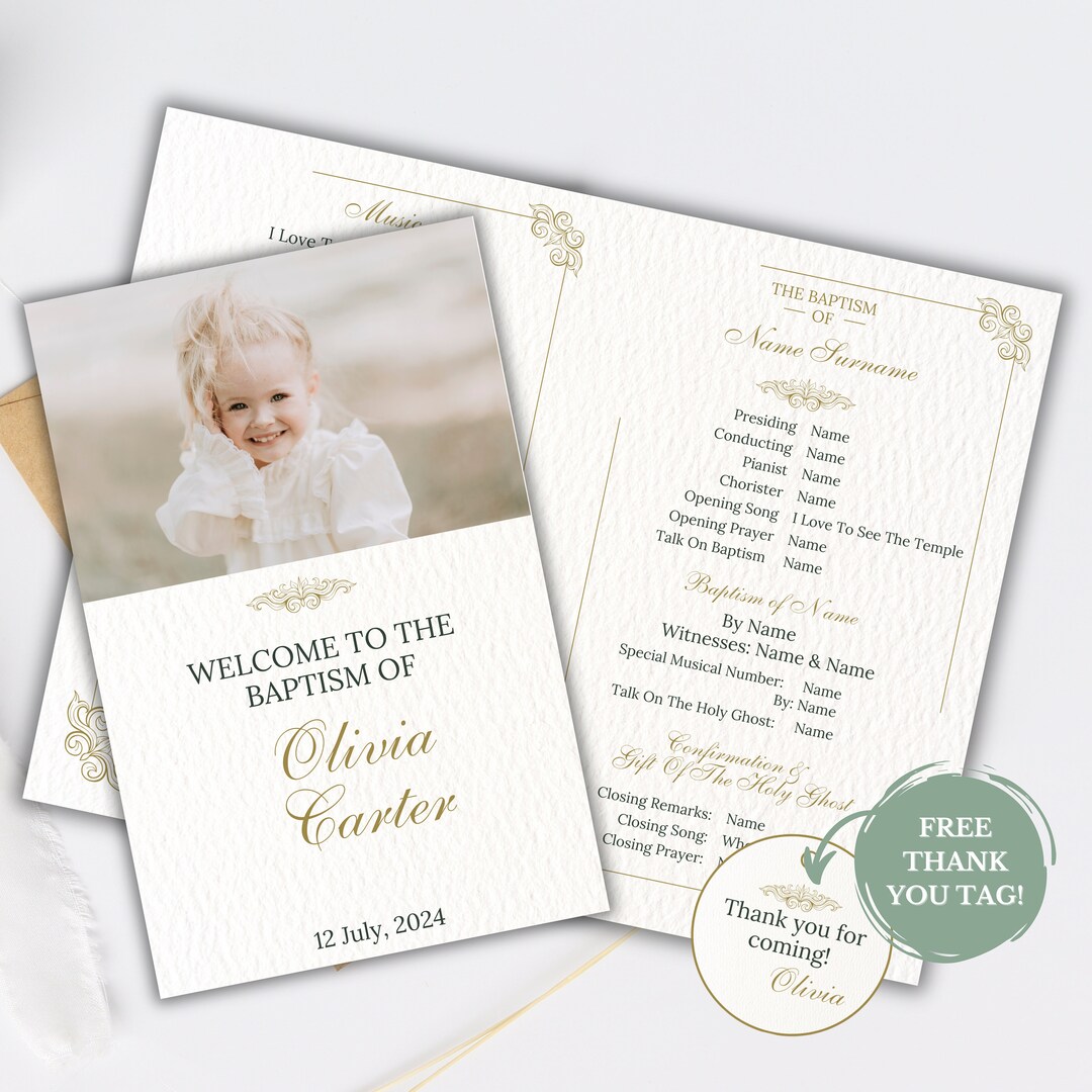 LDS Baptism Program Template Girl or Boy, Personalized Baptism Ceremony ...