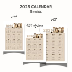 2025 Cat Calendar Printable, 2025 Yearly Annual Calendar Poster ...