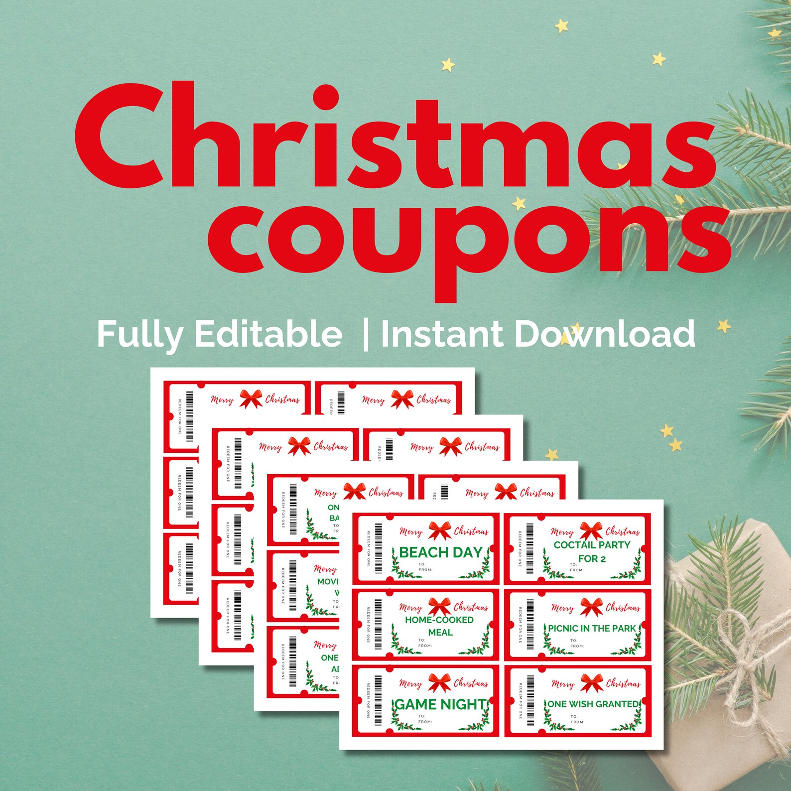 Editable Christmas Coupon Template, Custom Holiday Coupons, Printable ...