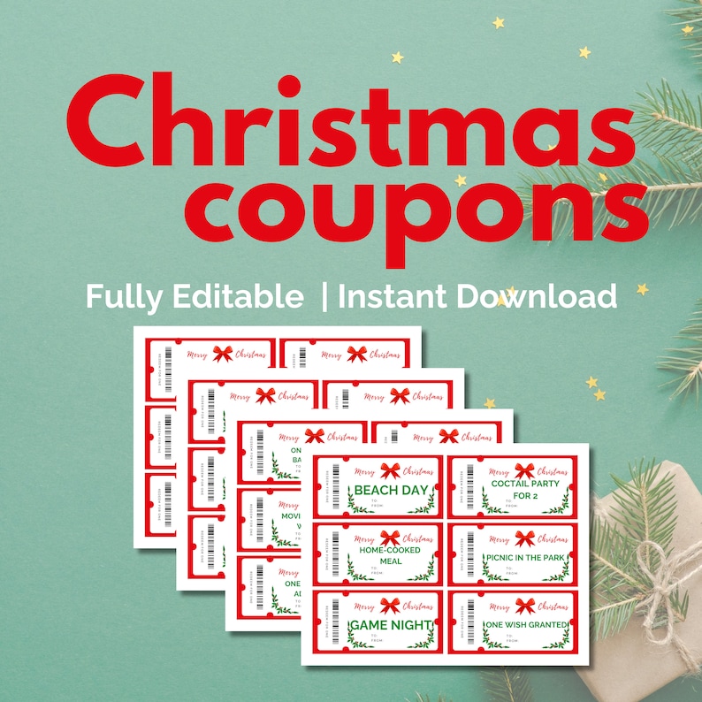 Editable Christmas Coupon Template, Custom Holiday Coupons, Printable ...