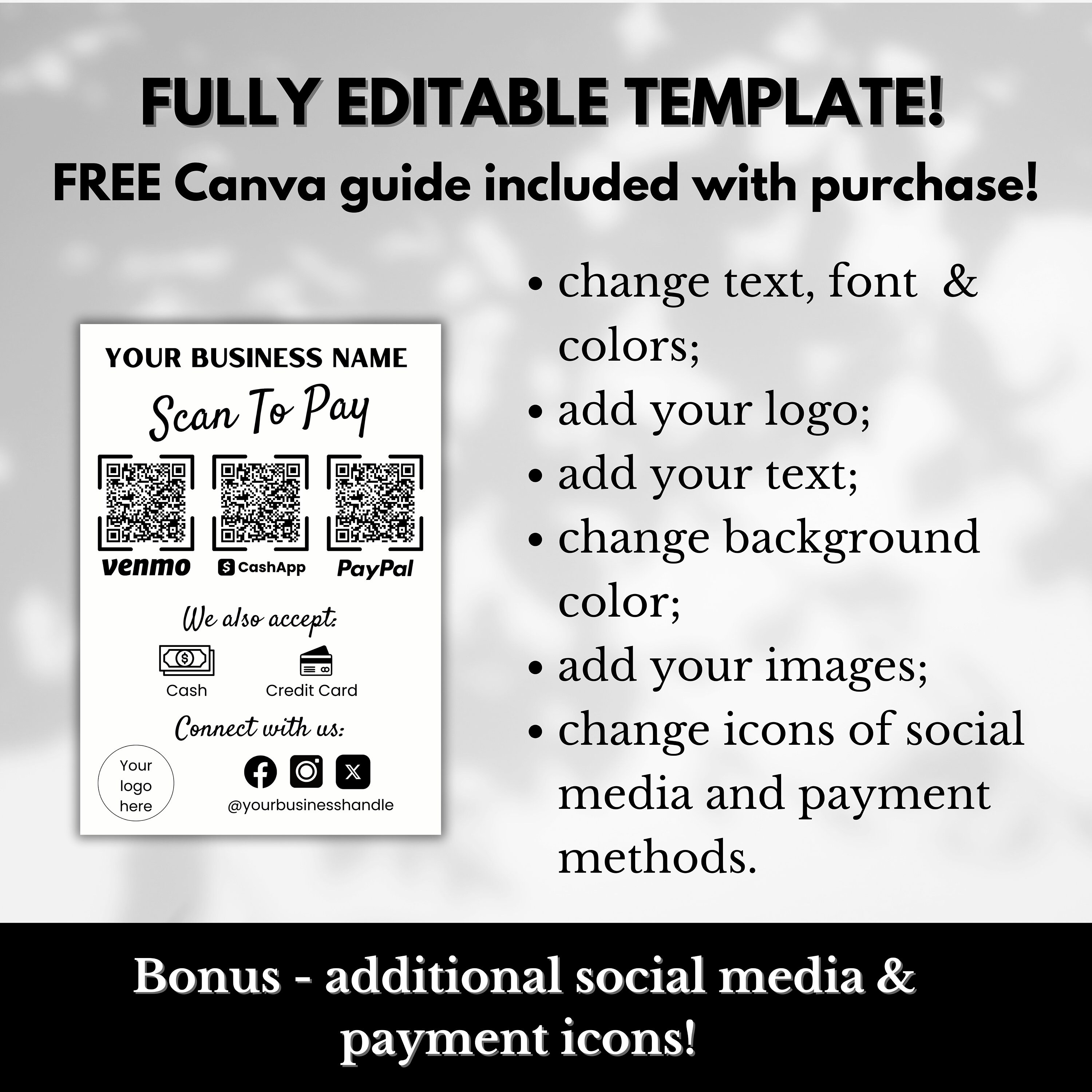 Custom QR Code Pay Sign, Scan to Pay Template, Canva Editable QR Code ...