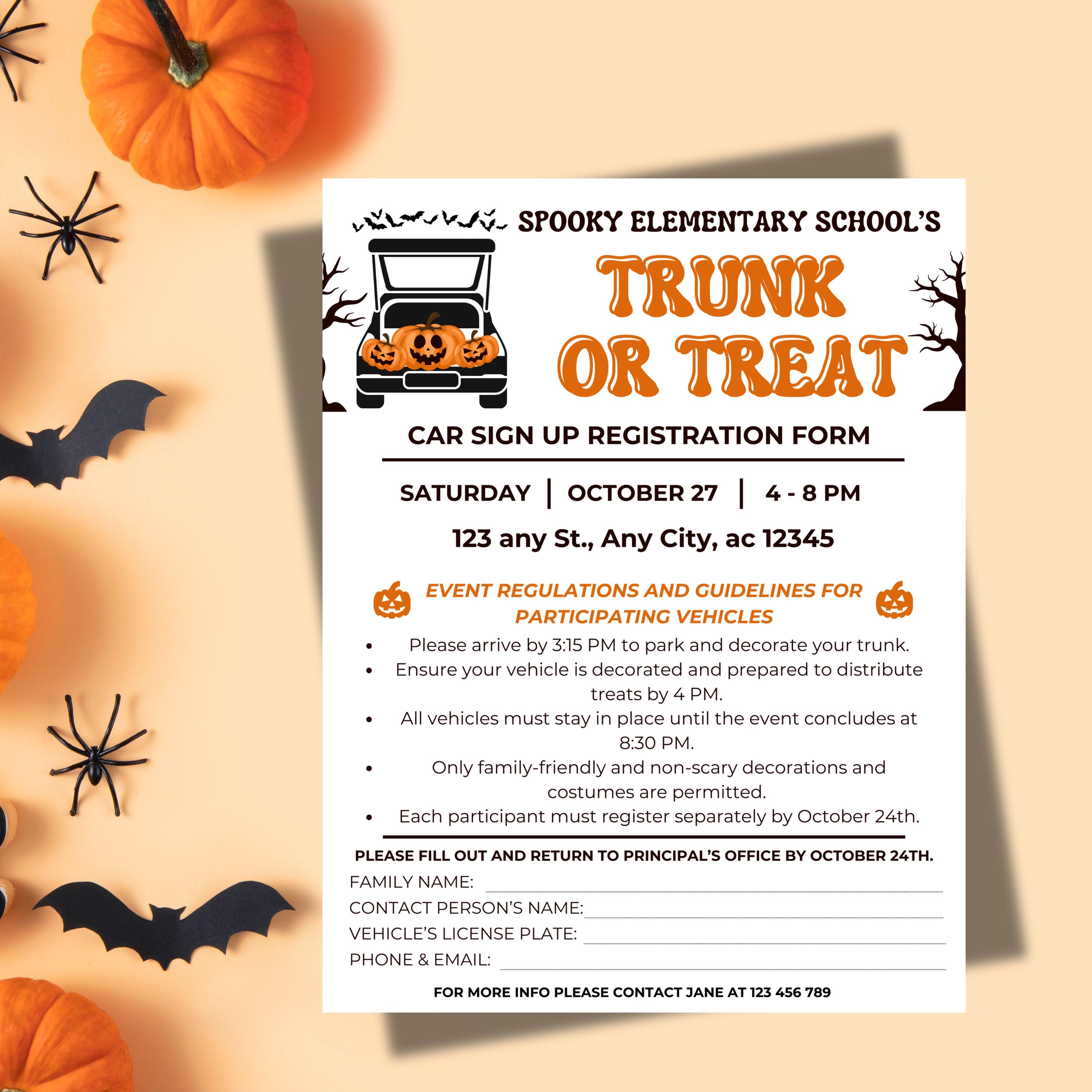 Editable Trunk or Treat Sign up Sheet Template, Printable Halloween ...