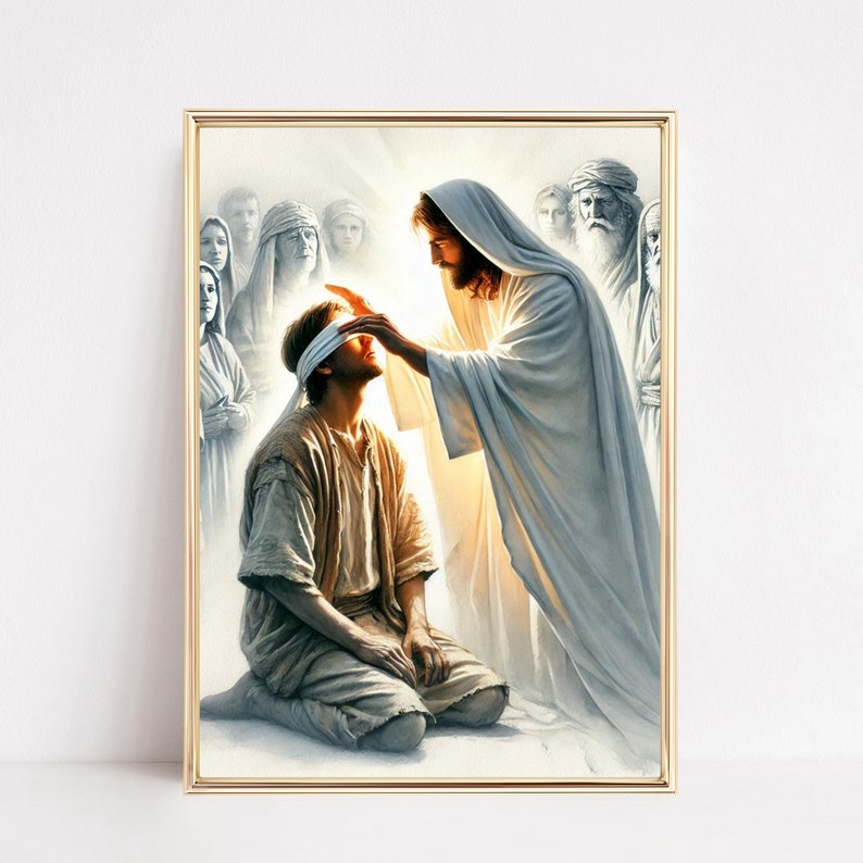 Jesus Heals a Blind Man Digital Print, Through the Roof Modern Biblical ...