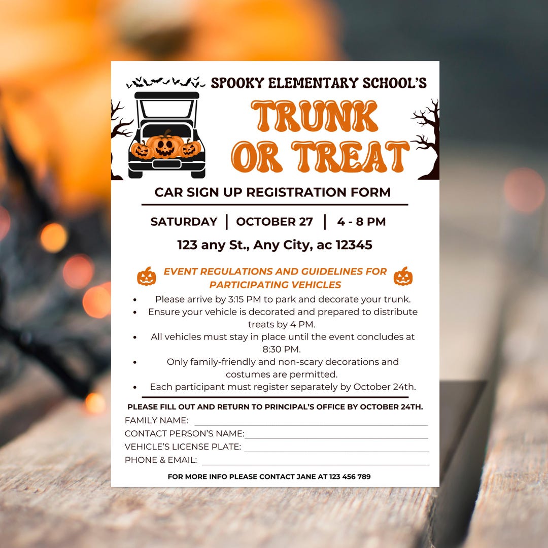 Editable Trunk or Treat Sign up Sheet Template, Printable Halloween ...