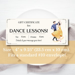 Dance Lessons Gift Certificate Template, Couples Dance Lesson Gift ...