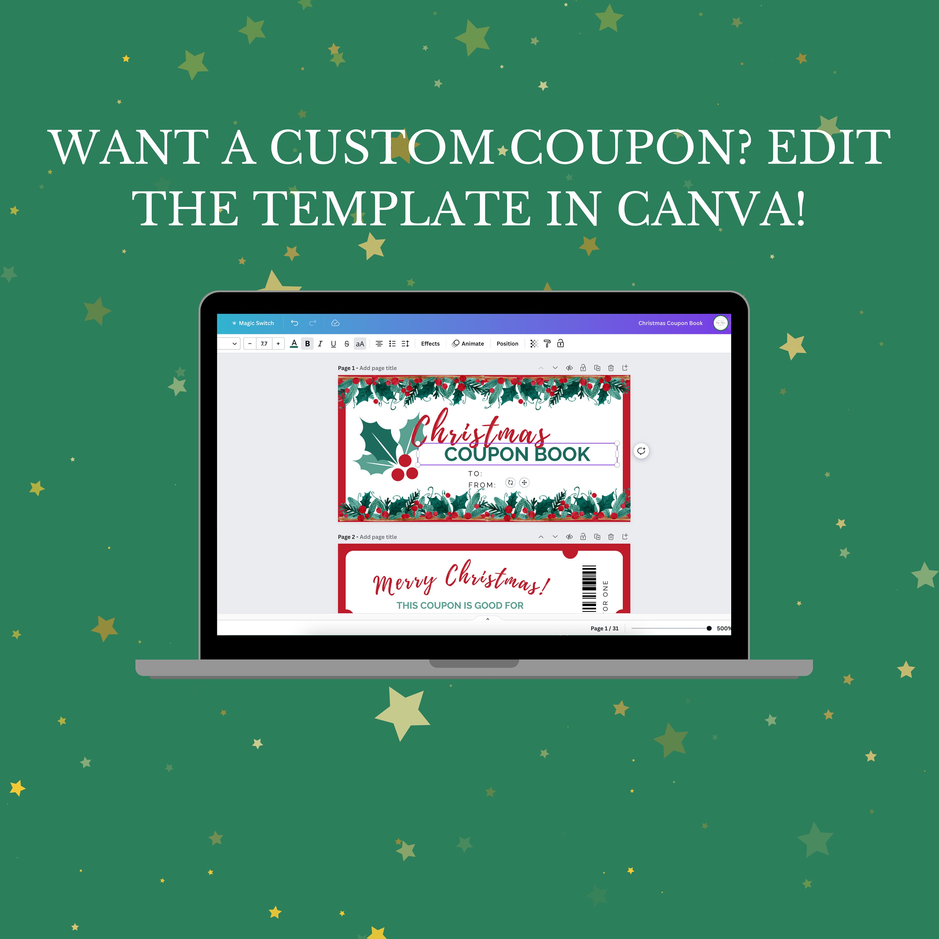 Editable Coupon Book Template, Custom Christmas Coupons, Printable ...