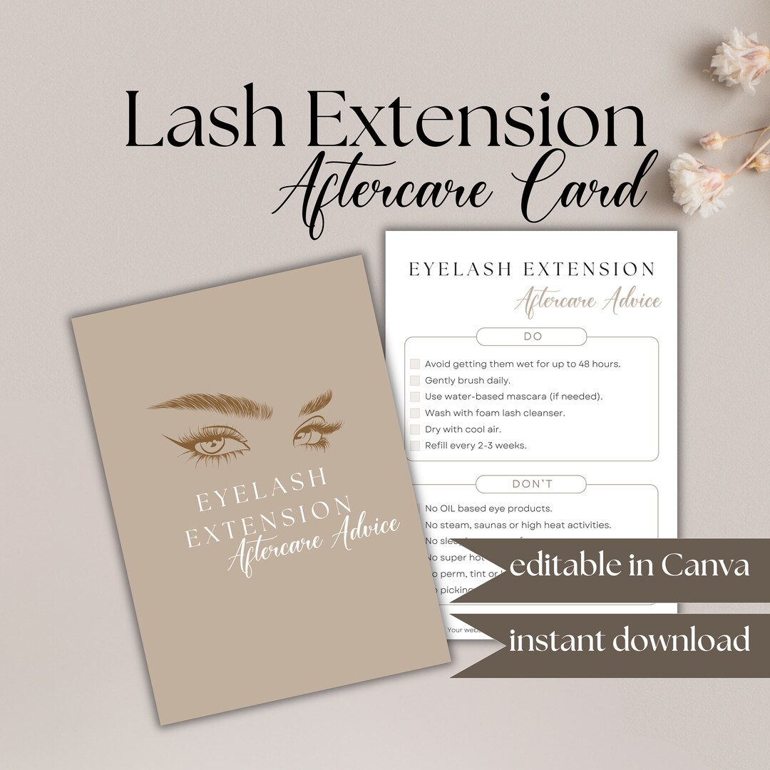 Lash Extension Aftercare Card Template Editable, Printable Eyelash ...