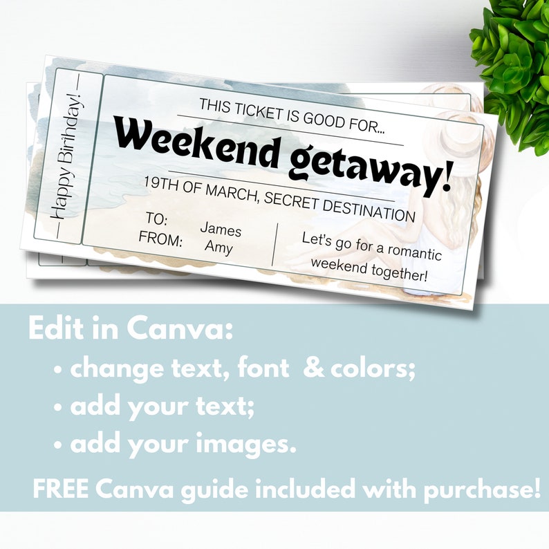 Weekend Getaway Trip Voucher Printable, Birthday Weekend Away Voucher ...