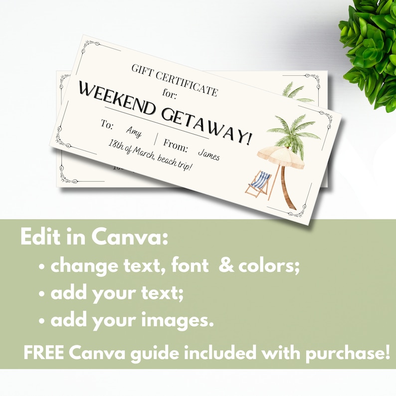 Weekend Getaway Gift Voucher Printable, Weekend Away Gift Coupon ...