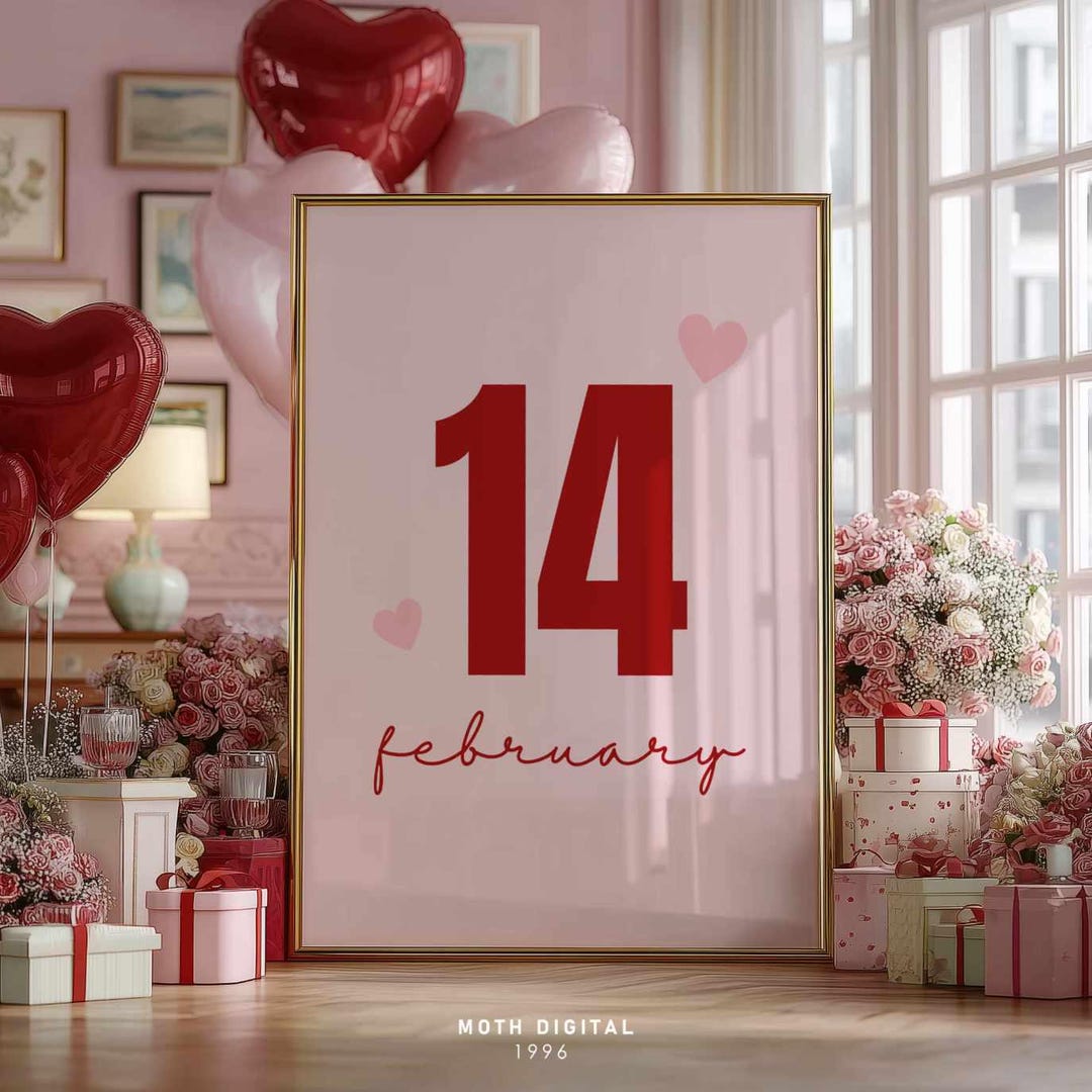 February 14 Date Print Printable | Valentines Wall Art Gift - Etsy