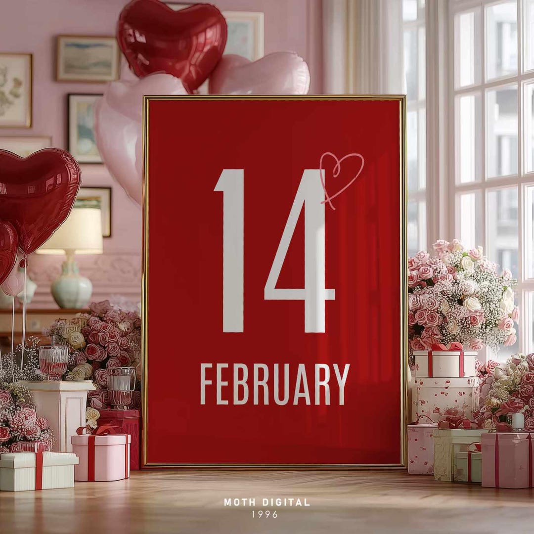 February 14 Typography Printable | Valentines Wall Art Gift - Etsy