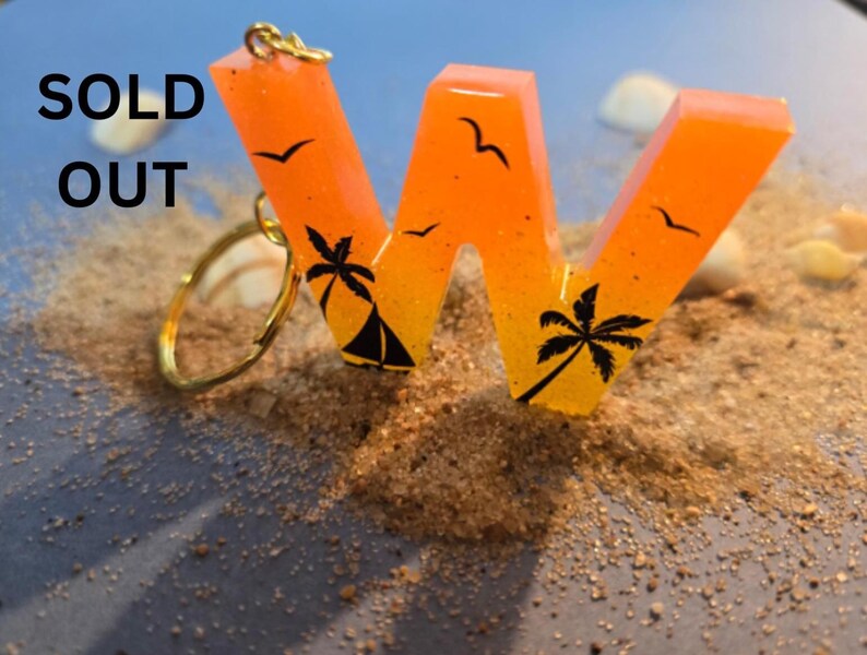Resin Letter W Keychain: Personalized Initial Charm, Beach, Galaxy ...