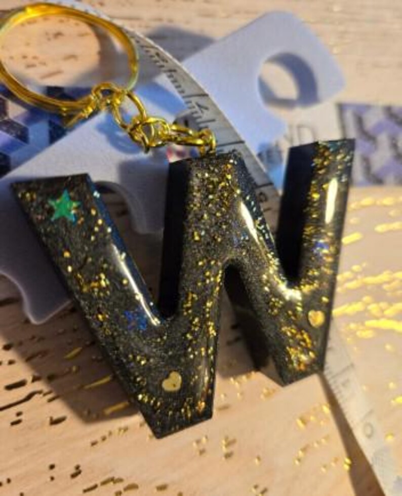 Resin Letter W Keychain: Personalized Initial Charm, Beach, Galaxy ...