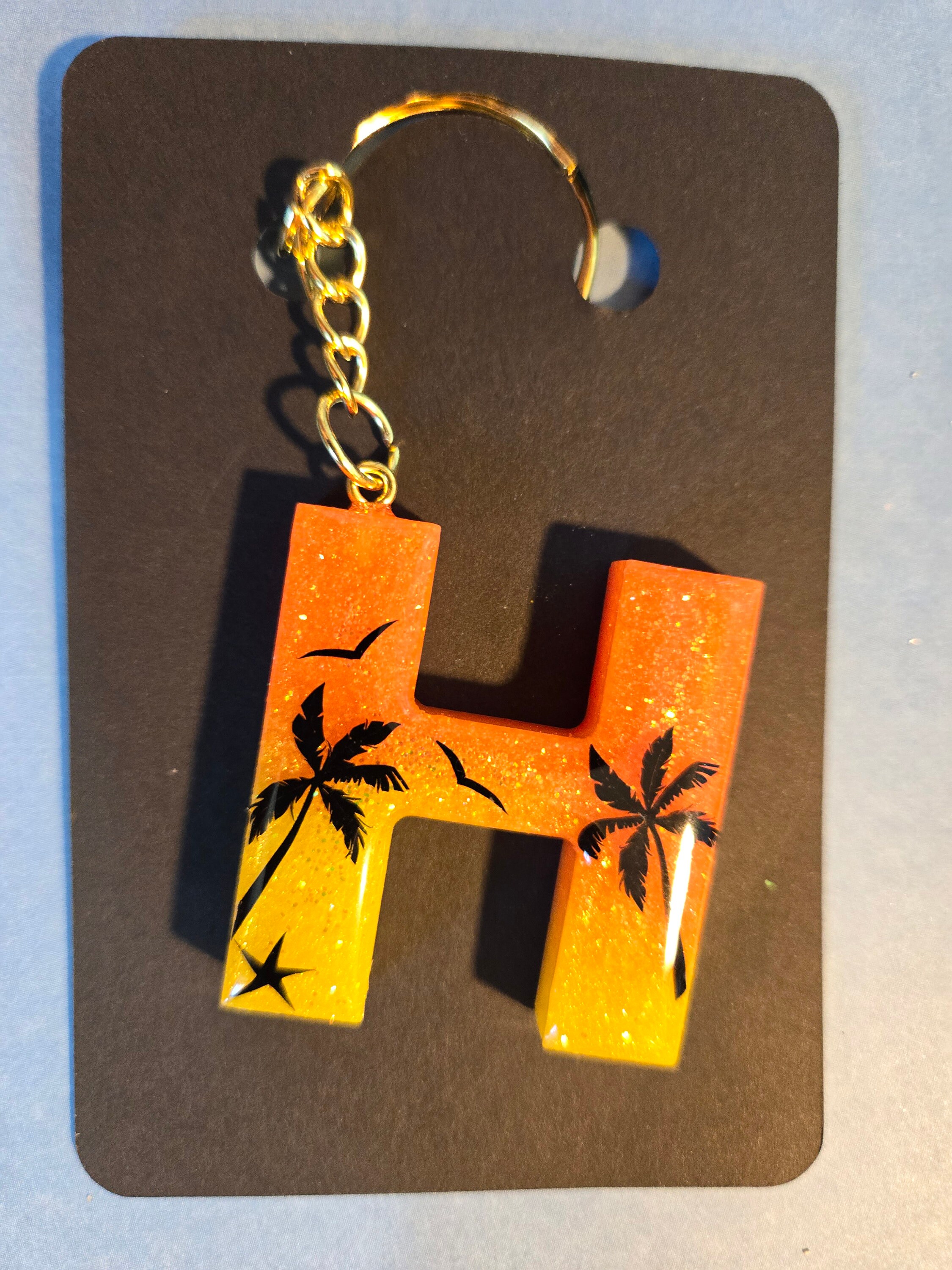 Sunset Beach Themed Initial Letter H Keychain - Etsy