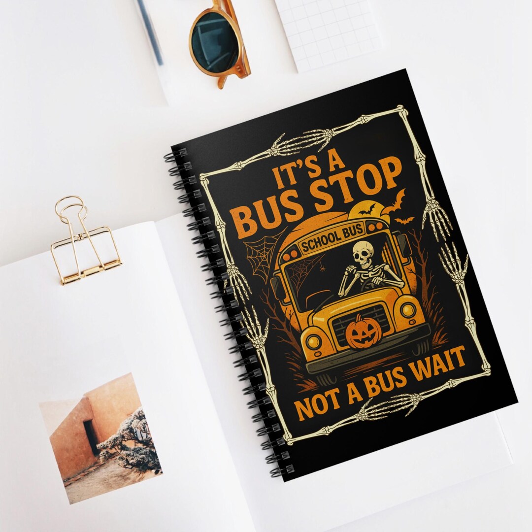 Spooky Themed Spiral Notebook - School Bus Halloween Notebook, Ghostly ...