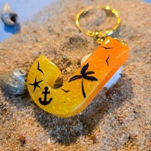 Resin Letter J Keychain: Personalized Initial Charm, Sunset Beach ...