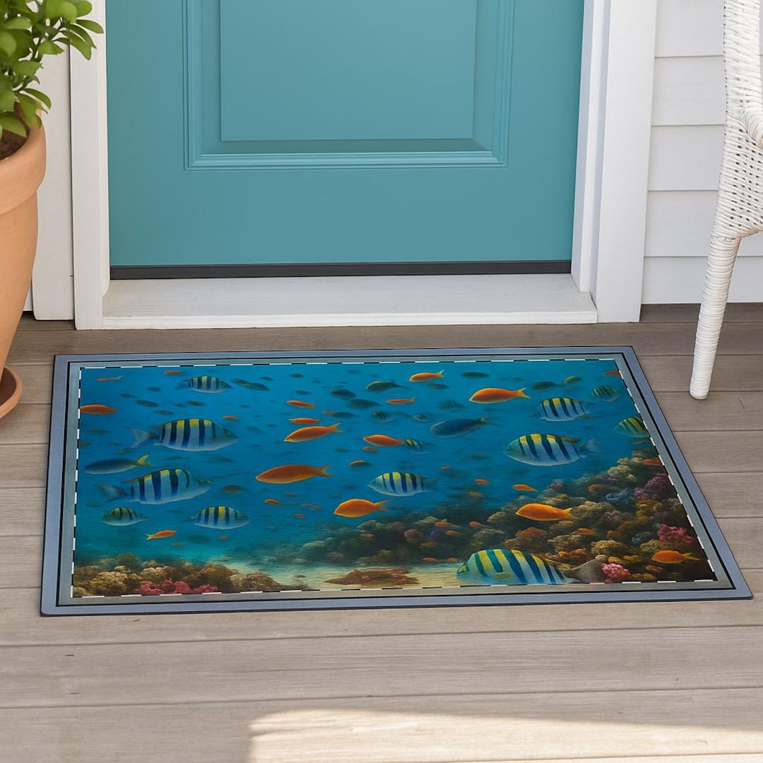 Colorful Underwater Doormat, Tropical Fish Reef Mat, Beach House Entry ...