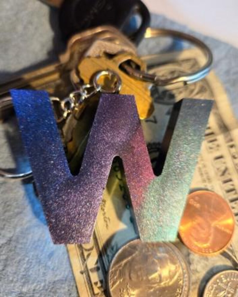 Resin Letter W Keychain: Personalized Initial Charm, Beach, Galaxy ...