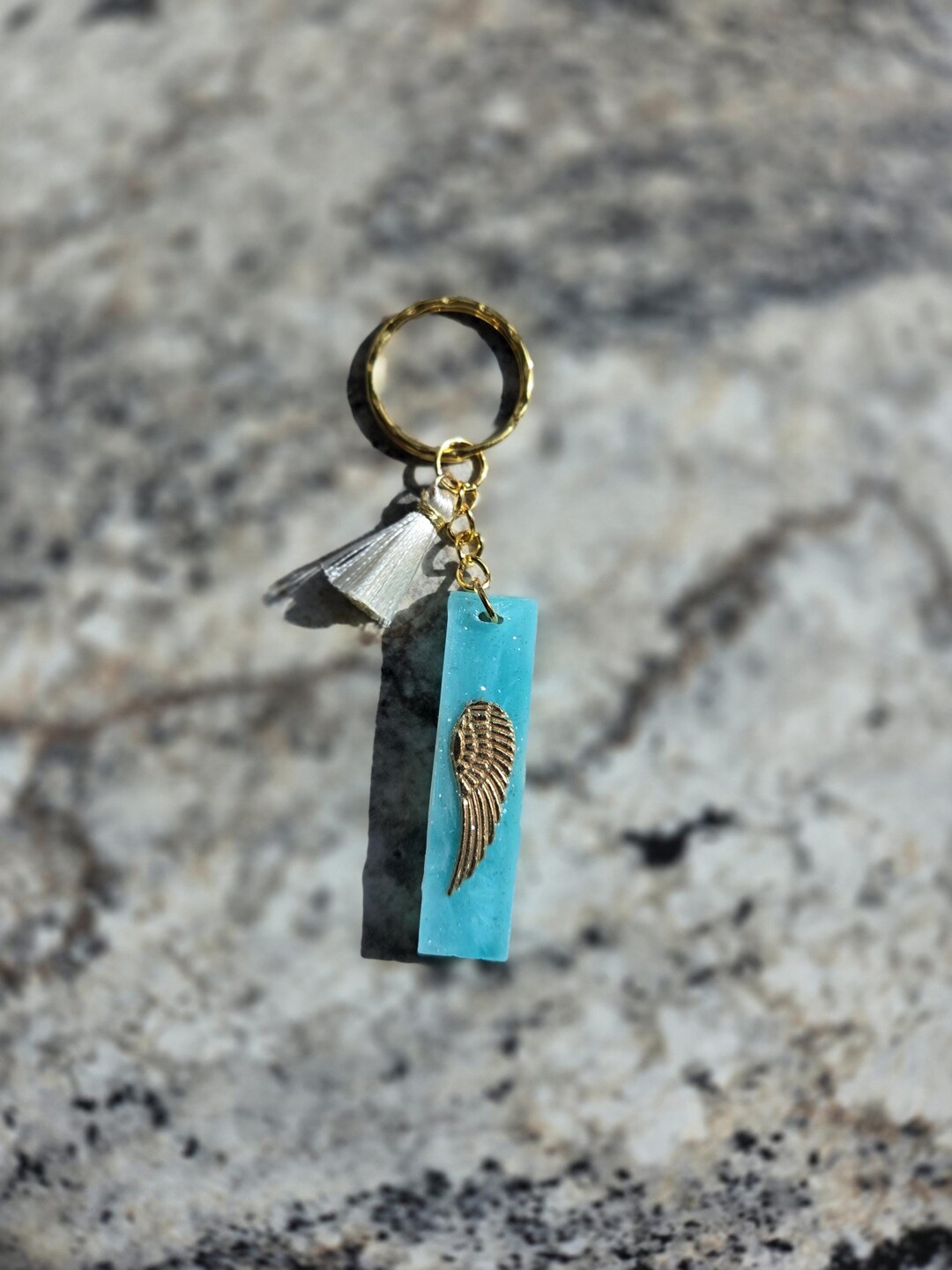 Angel Wing Resin Keychain | Blue & Gold Glitter Keychain, Handmade Gift ...