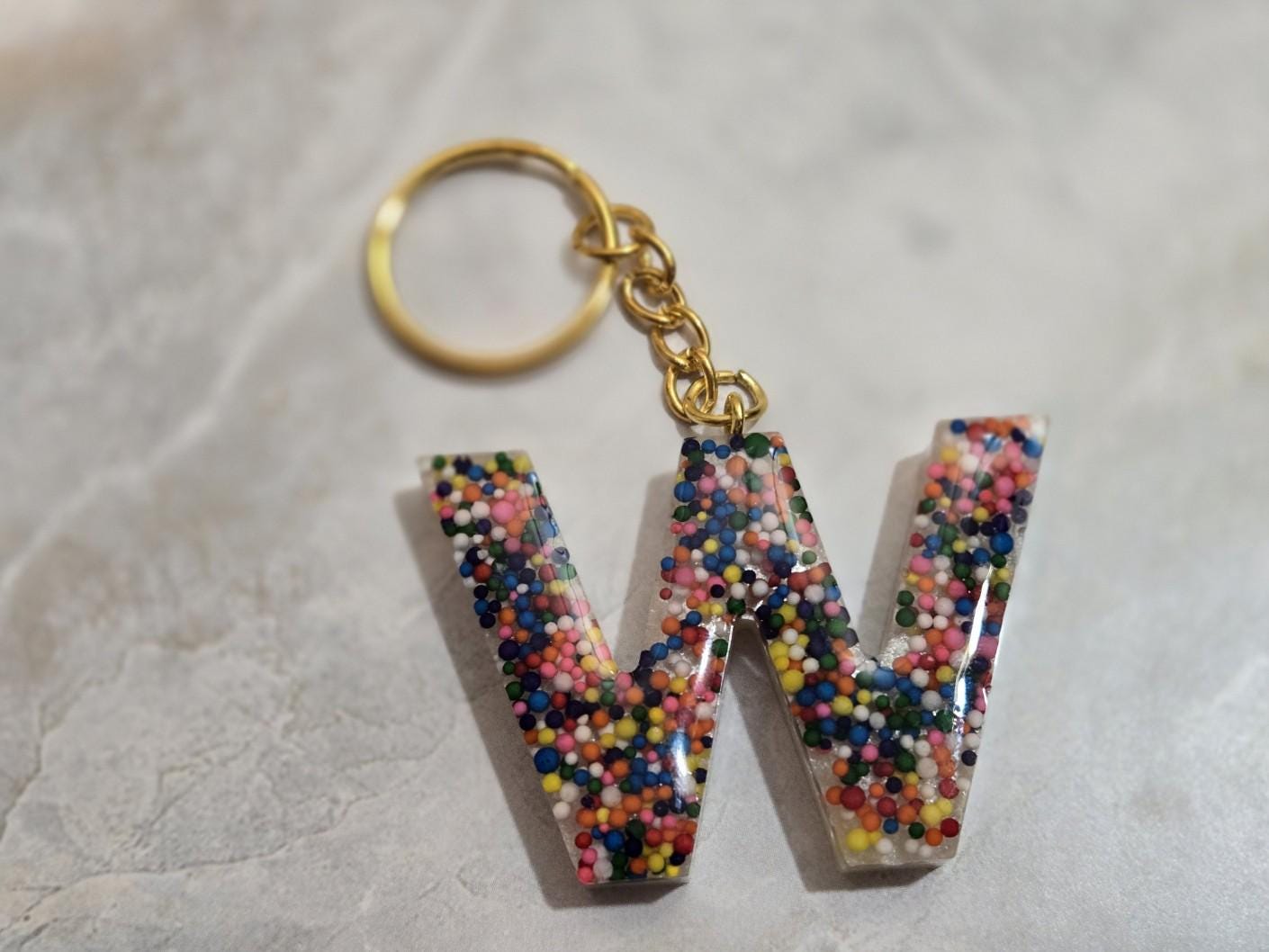 Resin Letter W Keychain: Personalized Initial Charm, Beach, Galaxy ...