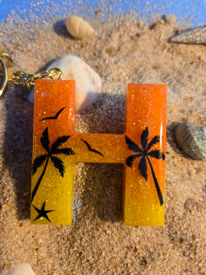 Sunset Beach Themed Initial Letter H Keychain - Etsy