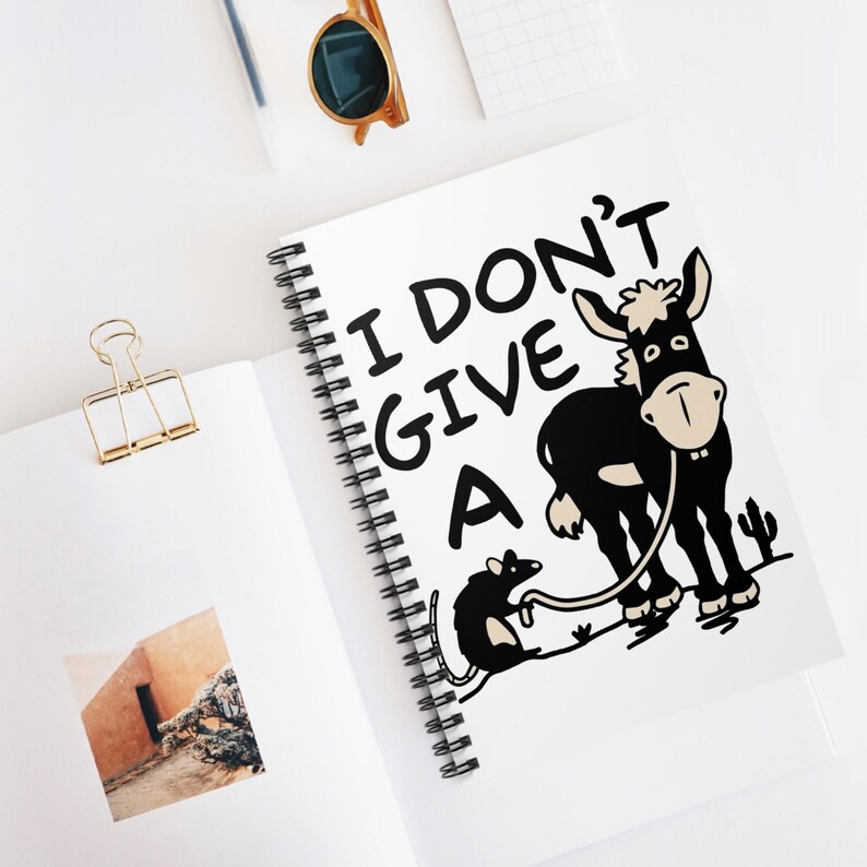 Funny Cartoon Donkey and Mouse I Don't Give A... Spiral Notebook ...