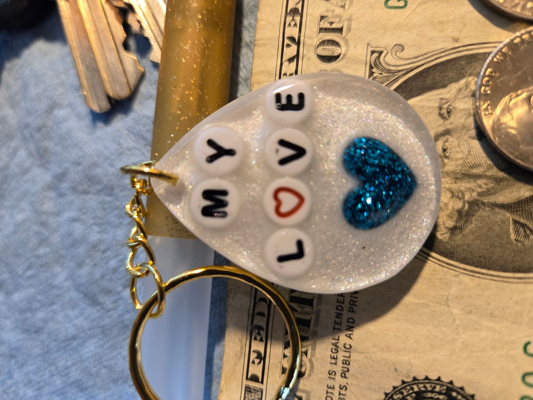 Teardrop Shaped "my Love" Resin Keychain With Bead Inlays - Etsy