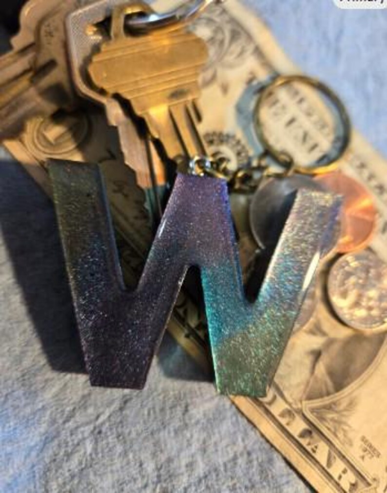 Resin Letter W Keychain: Personalized Initial Charm, Beach, Galaxy ...