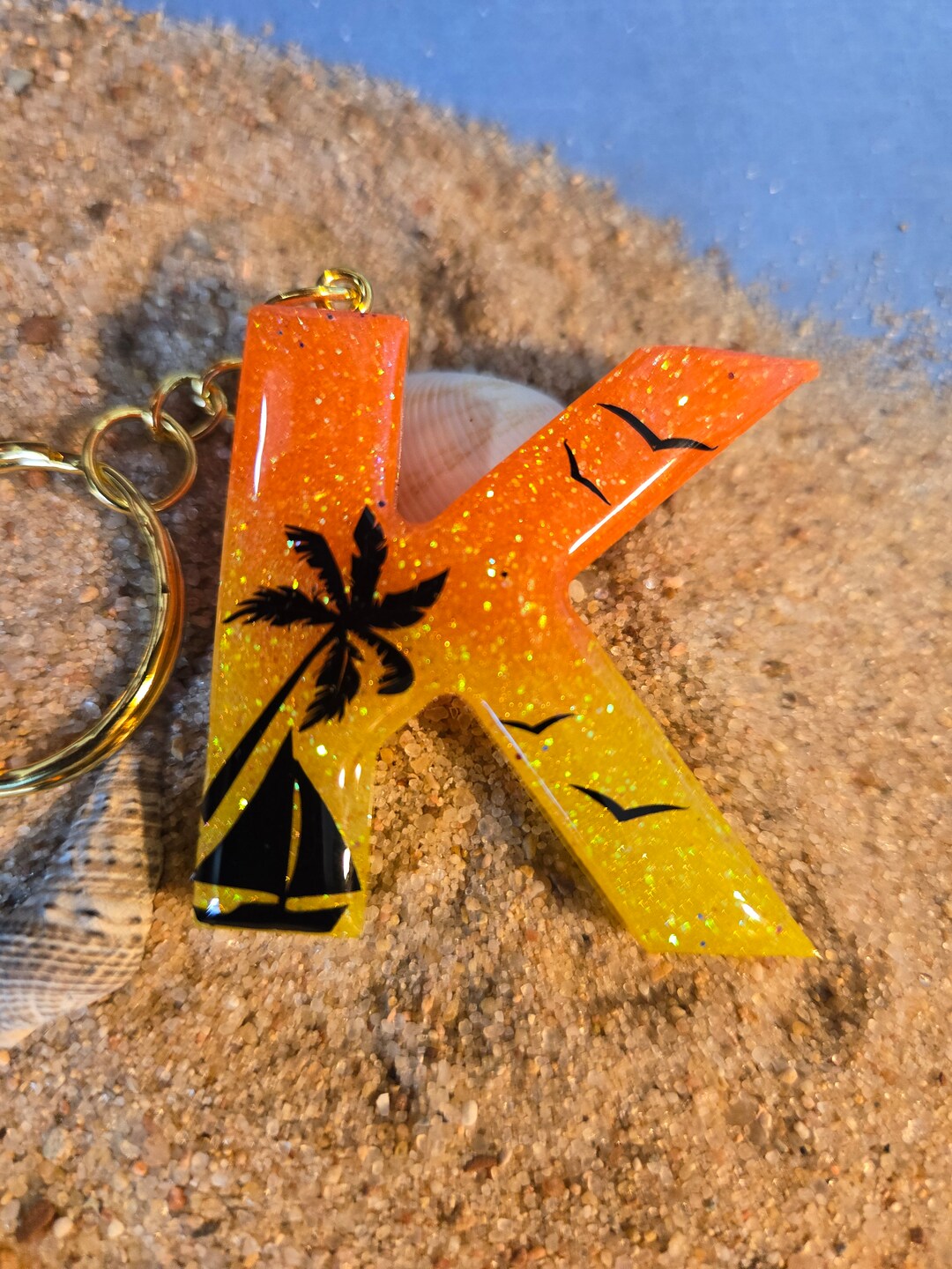 Llavero Con La Letra K Temática De Sunset Beach Etsy España