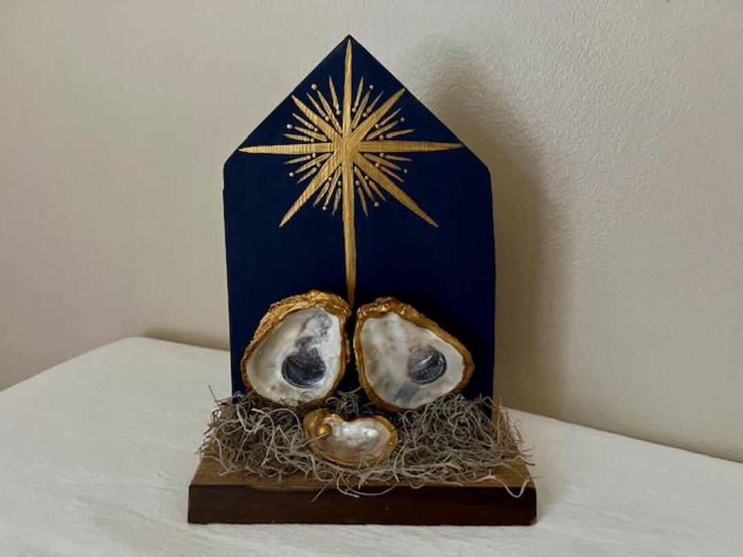 Oyster Shell Nativity, Handmade Nativity, Coastal Themed Nativity ...