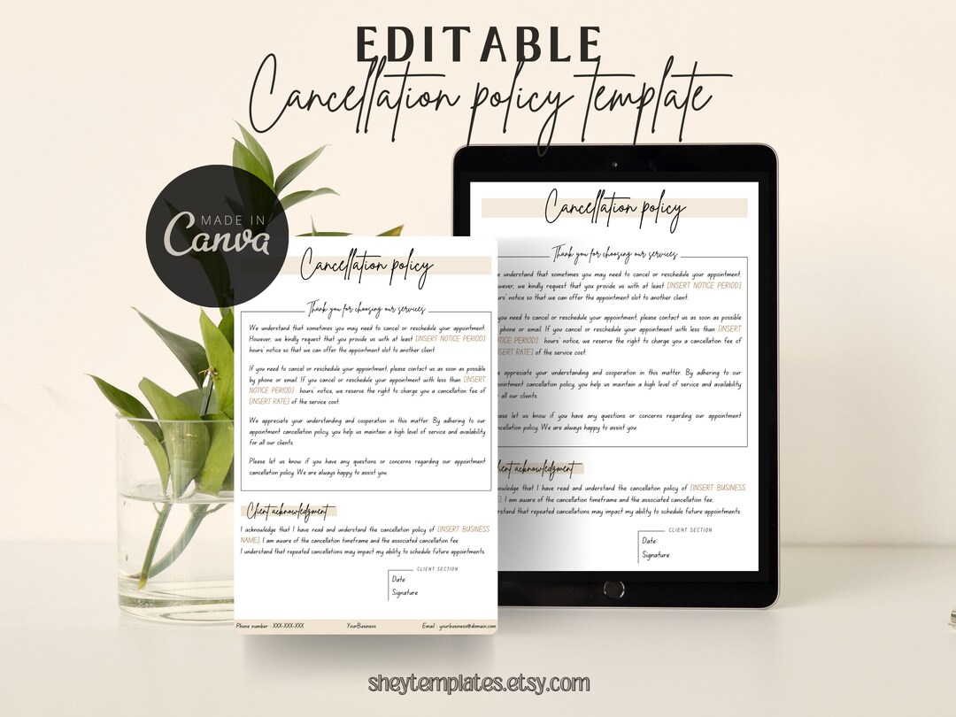 Editable Cancellation Policy Form Template for Estheticians and ...