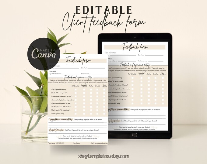 Editable Client Feedback Form Template, Esthetician Feedback Comment ...