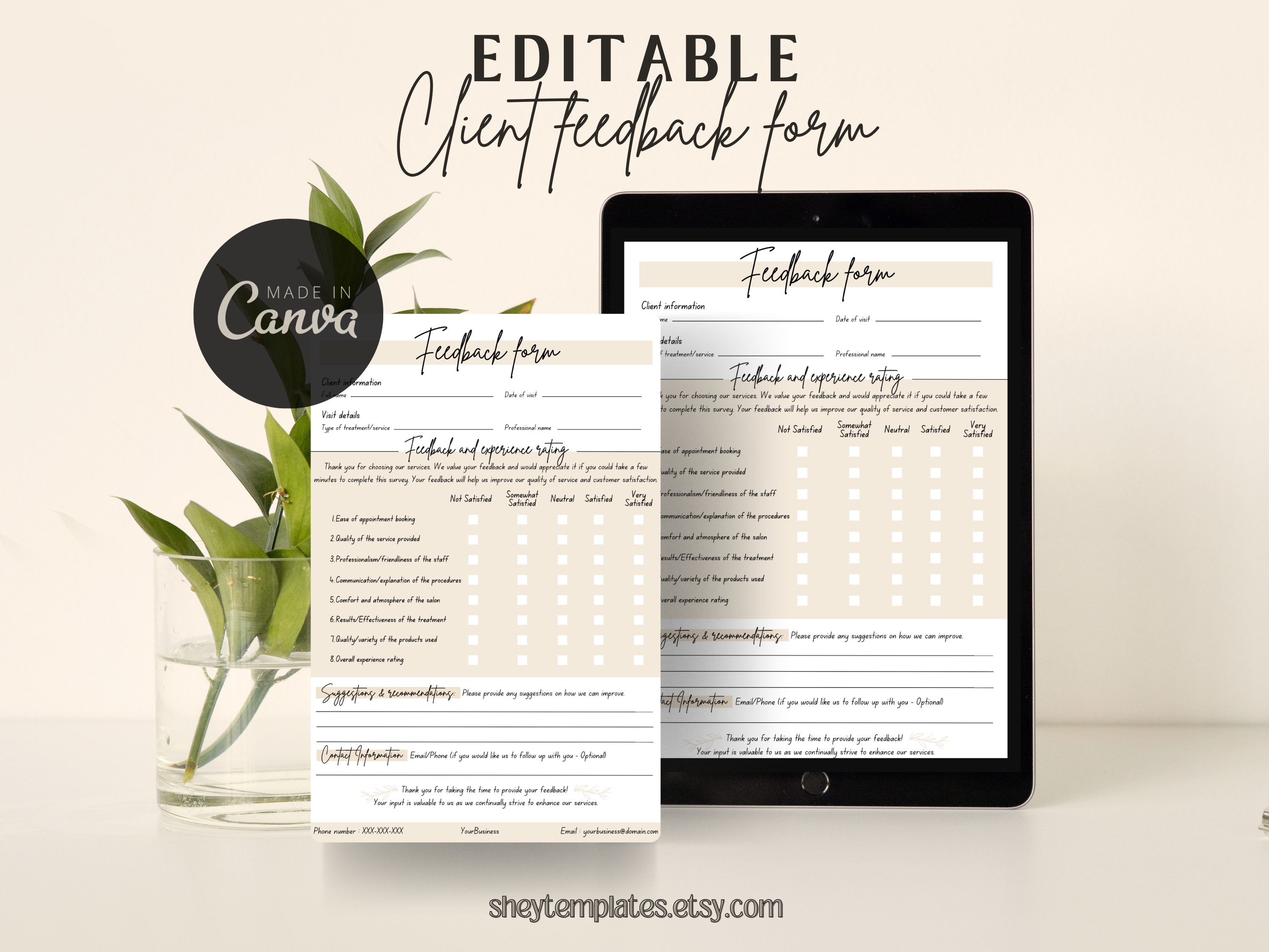 Editable Client Feedback Form Template for Estheticians and Skincare ...