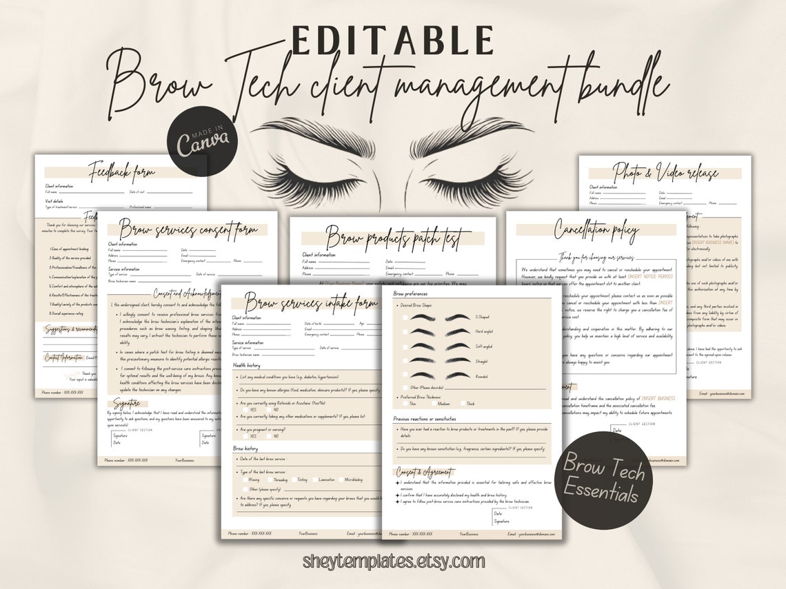 Editable Brow Template Bundle - Canva Forms for Brow Techs ...