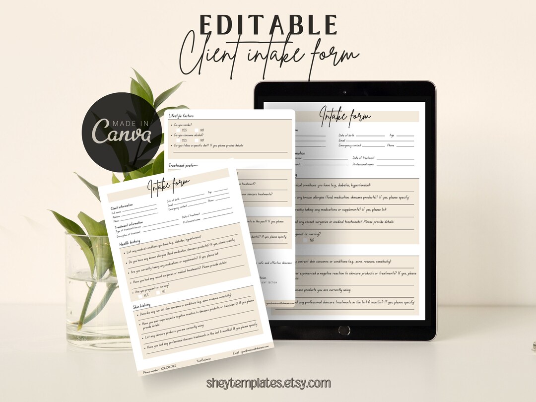 Editable Client Intake Form Template for Estheticians and Skincare ...
