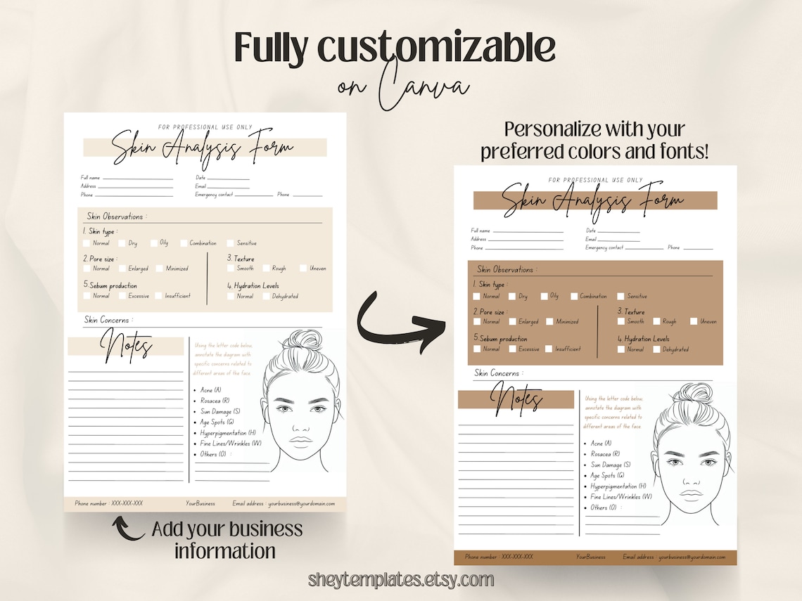 Editable Skin Analysis Form Template for Estheticians and Skincare ...