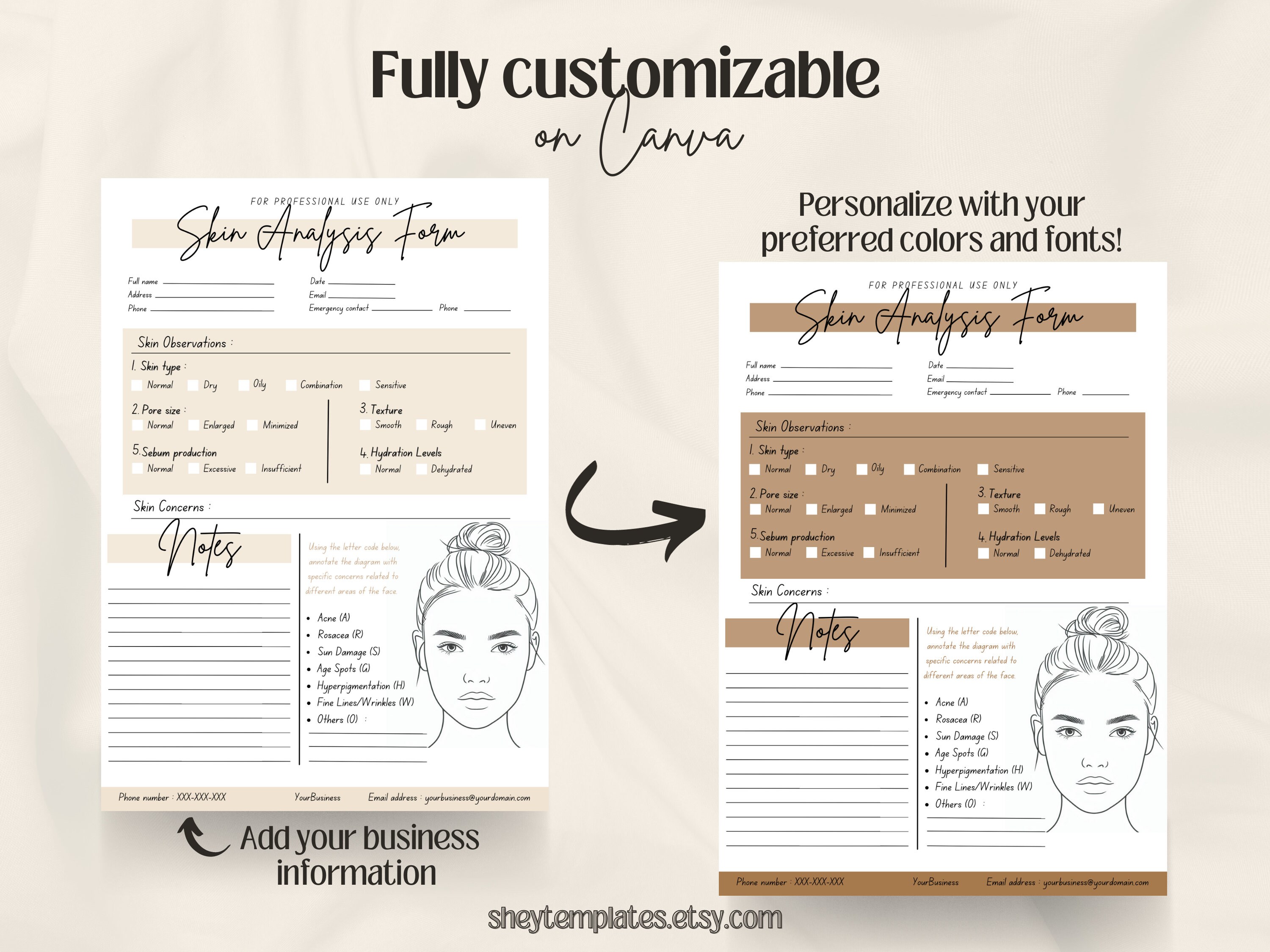 Editable Skin Analysis Form Template for Estheticians and Skincare ...