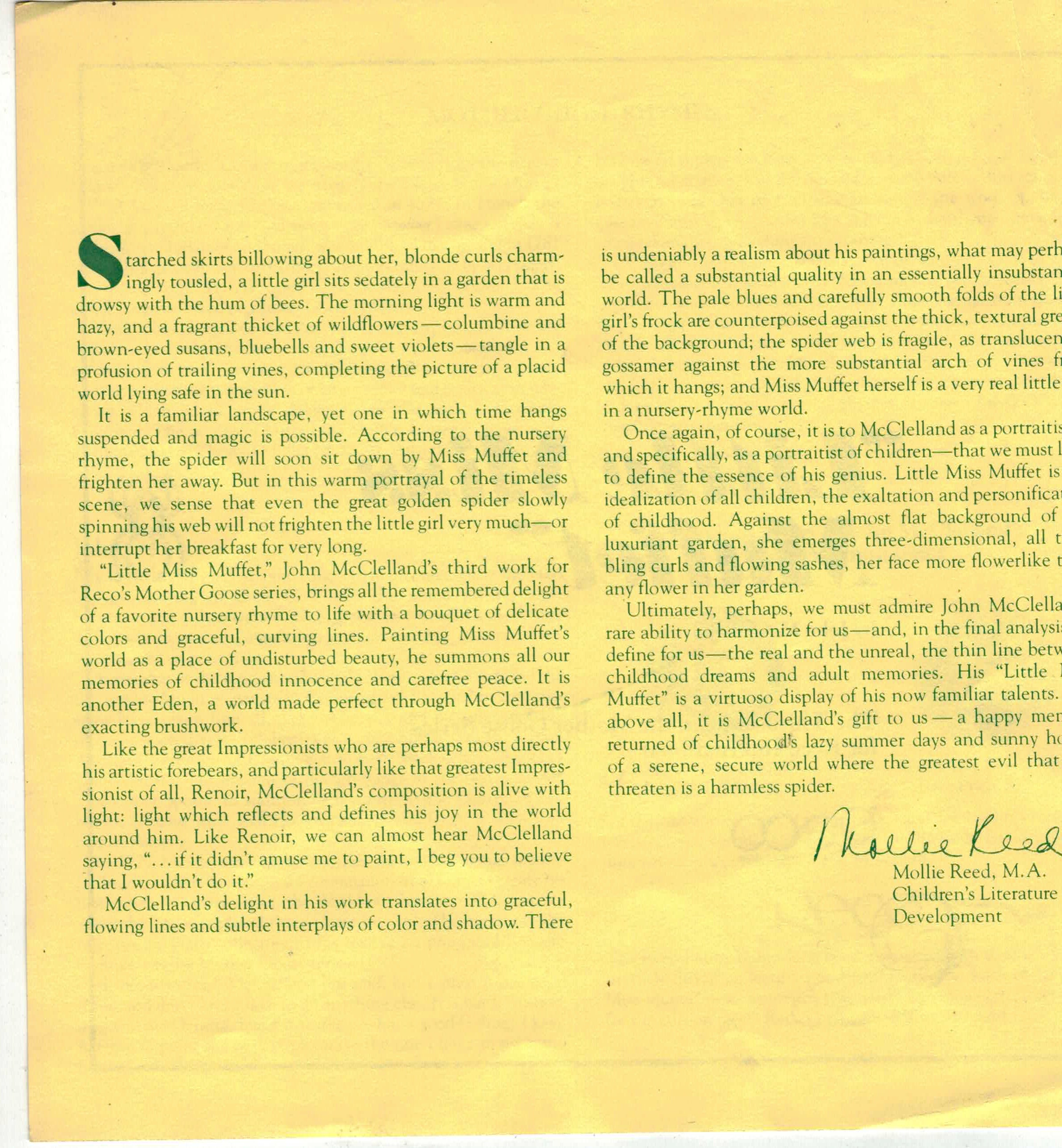 Little Miss Muffet Mother Goose Series 1981 Reco International John Mc ...