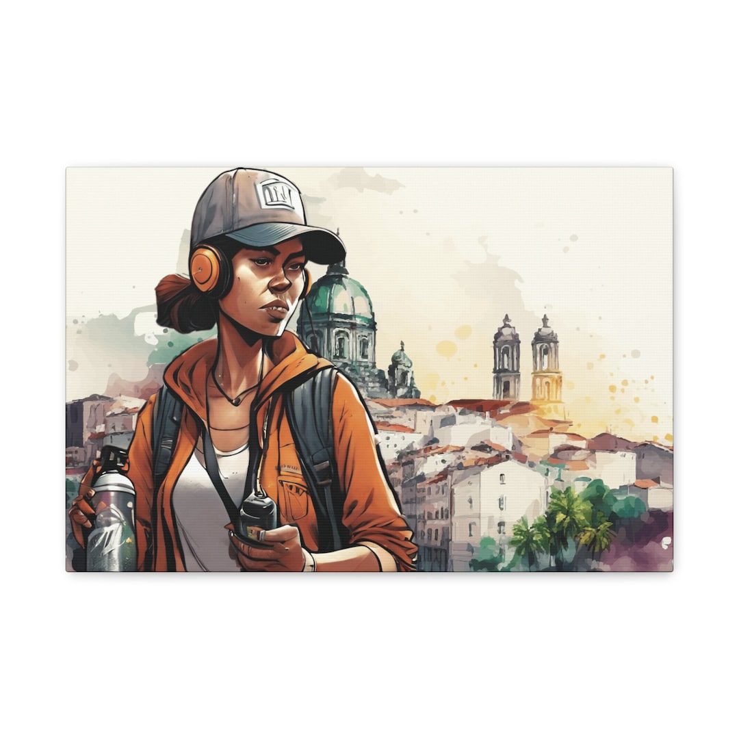 Urban Beats: Hip Hop Graffiti Canvas Woman Wearing Headphones - Etsy