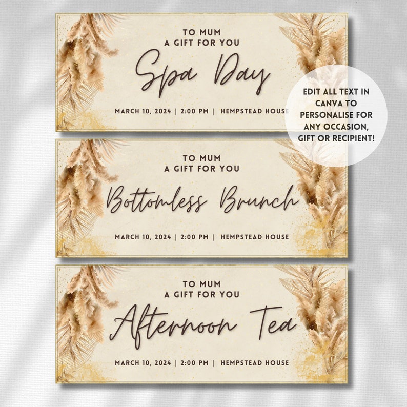 Mothers Day Custom Gift Voucher Template Editable Instant Download ...