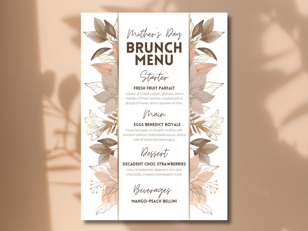 Editable Mothers Day Floral Brunch Menu, DIY Birthday Menus for Mums ...
