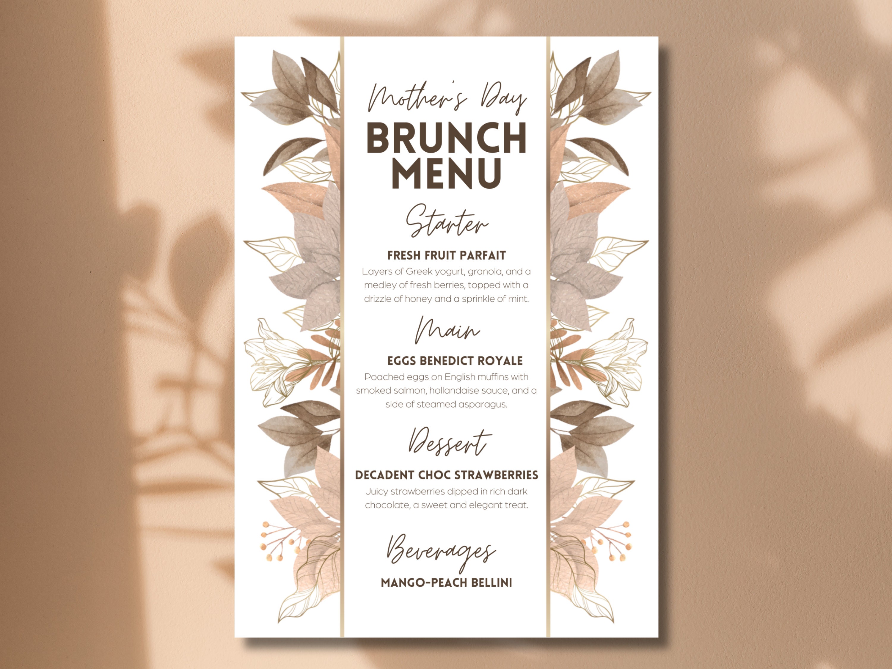 Editable Mothers Day Floral Brunch Menu, DIY Birthday Menus for Mums ...