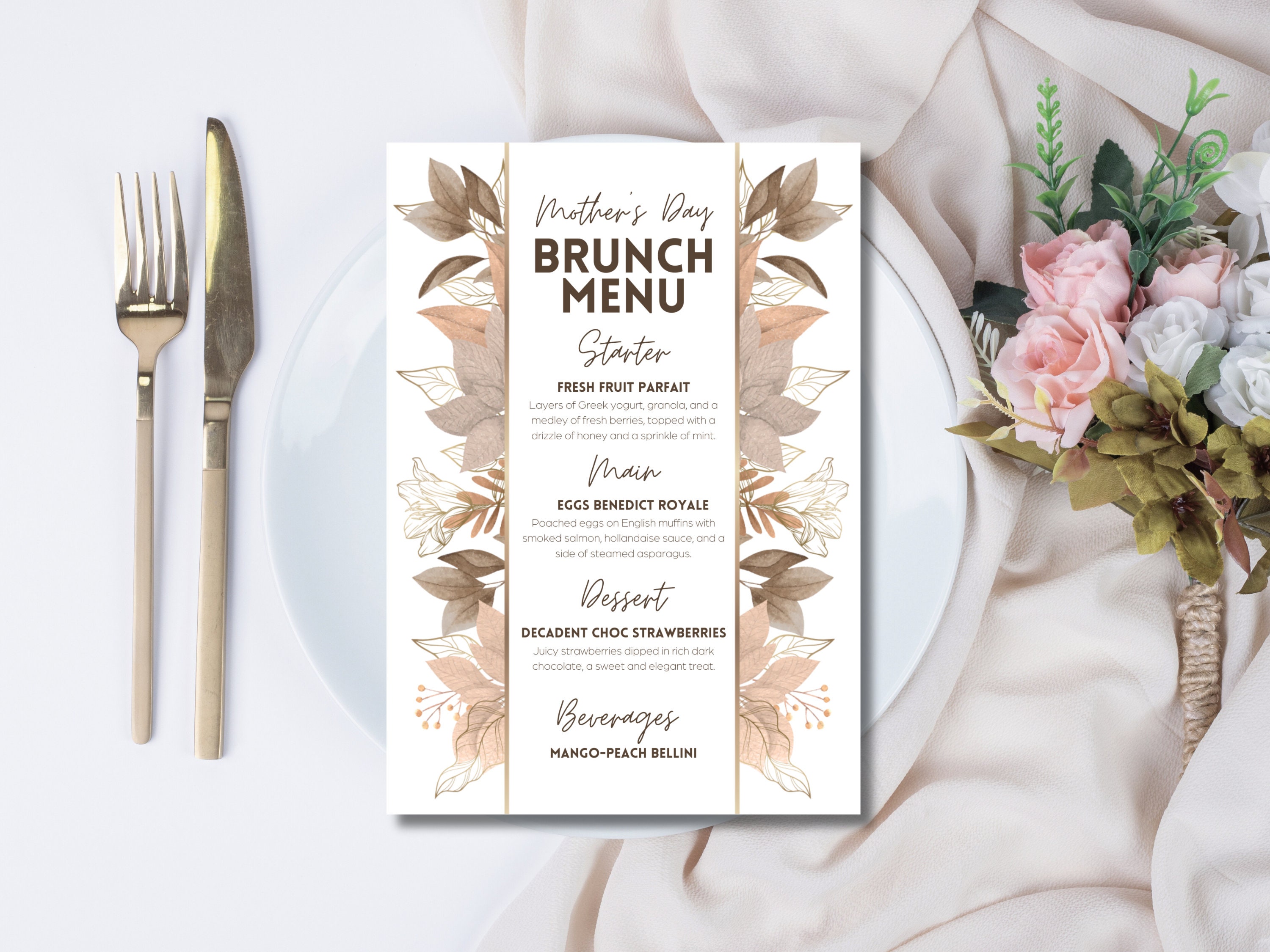 Editable Mothers Day Floral Brunch Menu, DIY Birthday Menus for Mums ...