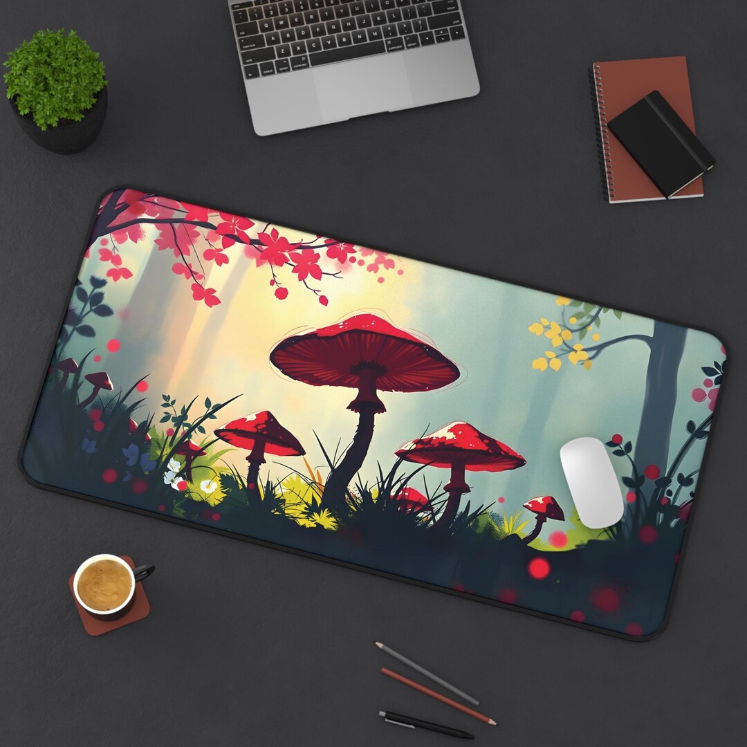 Mushroom Desk Mat Print, Table Protector, Office Decor, Desk Accessory ...