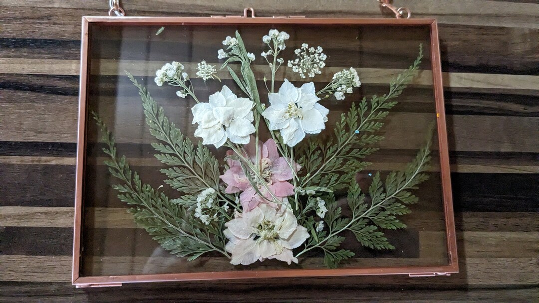 Pressed Flowers Art Glass Frame Wall Art Gift for Her Wall Hanging ...