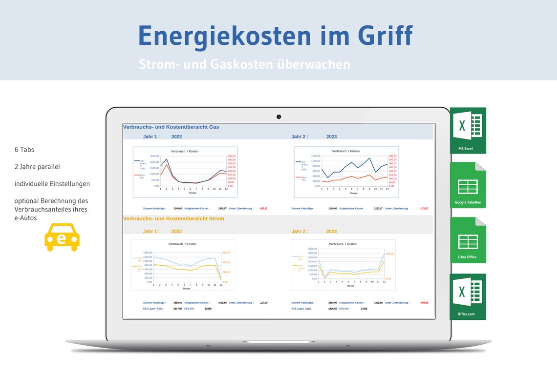 Excel Template, Monitor Energy Costs, Gas Costs, Electricity Costs, E ...