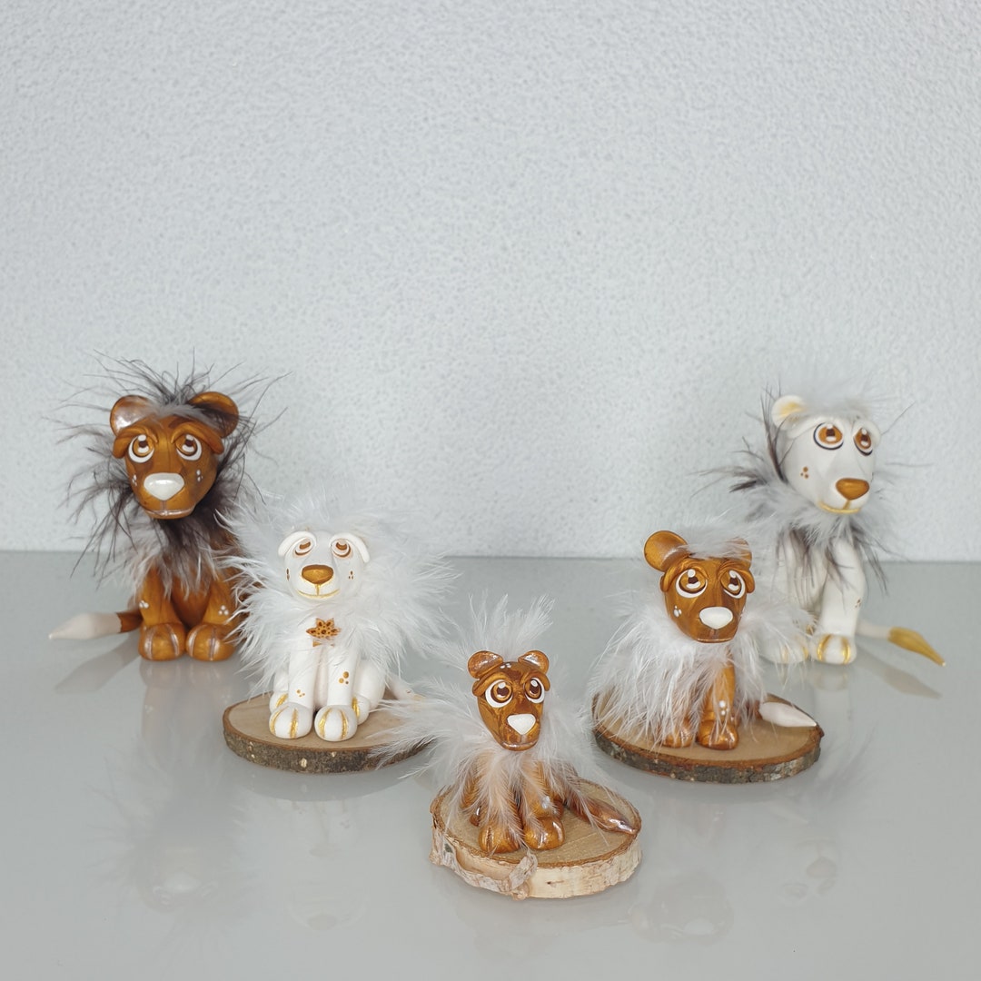 Lion Figurine of Your Choice Polymer Clay Feather Sculpture - Etsy